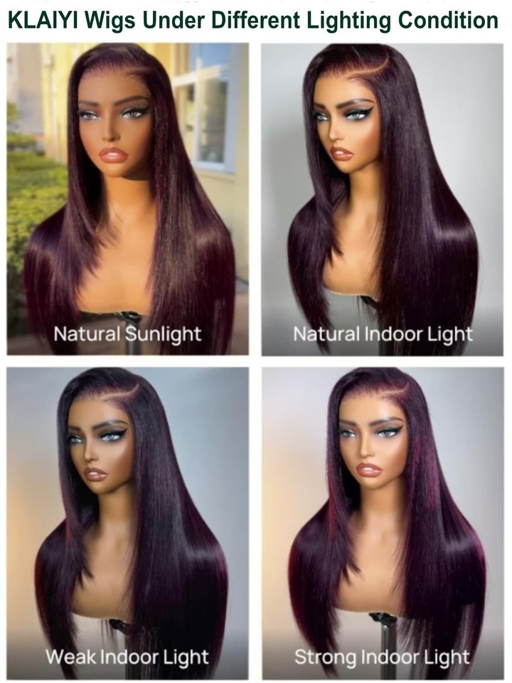 Black Cherry Layered Straight 13x4 Pre Cut Lace Front Wigs Human Hair ...