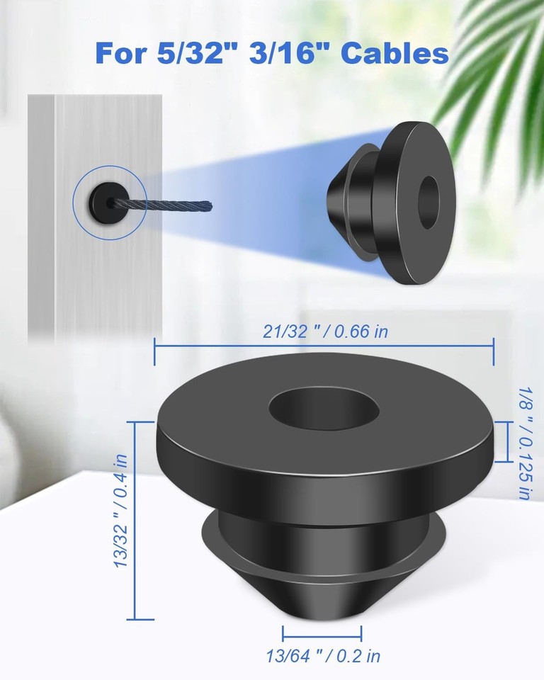 200 Packs Cable Railing Rubber Grommets for 1/8" 5/32" 3/16" Cables for ...
