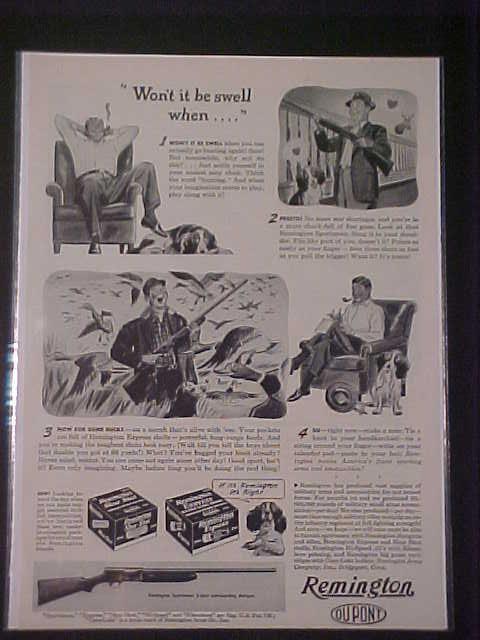 VINTAGE~REMINGTON HUNTING DOG GUN SHOTGUN RIFLE PRINT AD~ ANTIQUE ORIG ...