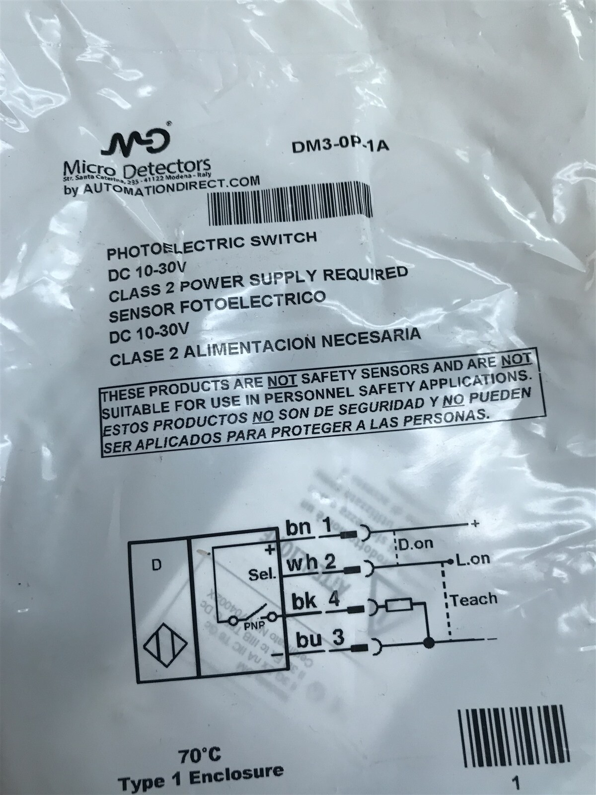 Micro Detectors Photoeletric Switch Dm3-0P-1A 10-30V Class 2 Power Sup ...