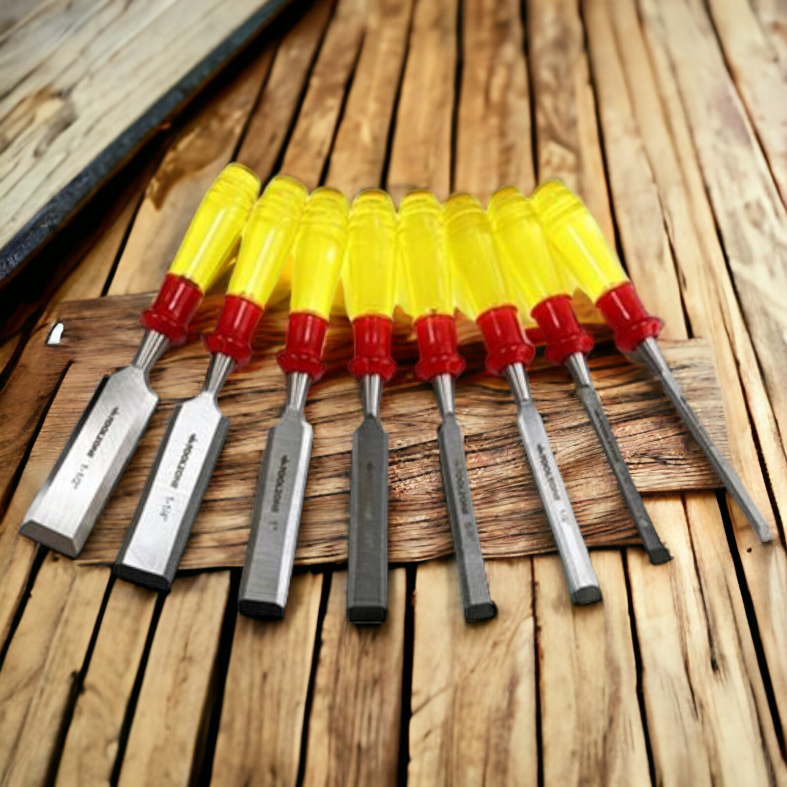 Bevel Edge Wood Chisels Set Woodworking Carving Lathe Tools + Wooden ...