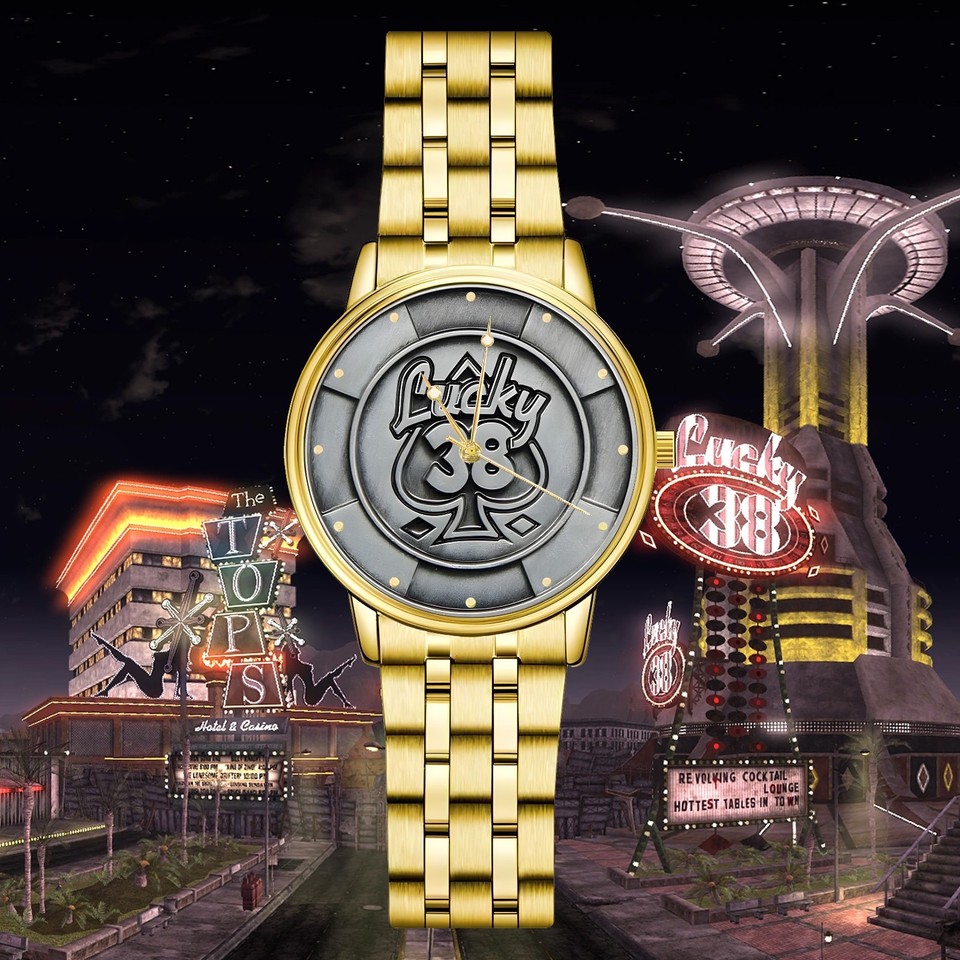 Fallout New Vegas Platinum Chip Lucky 38 Casino Engraved Wrist Watch | eBay