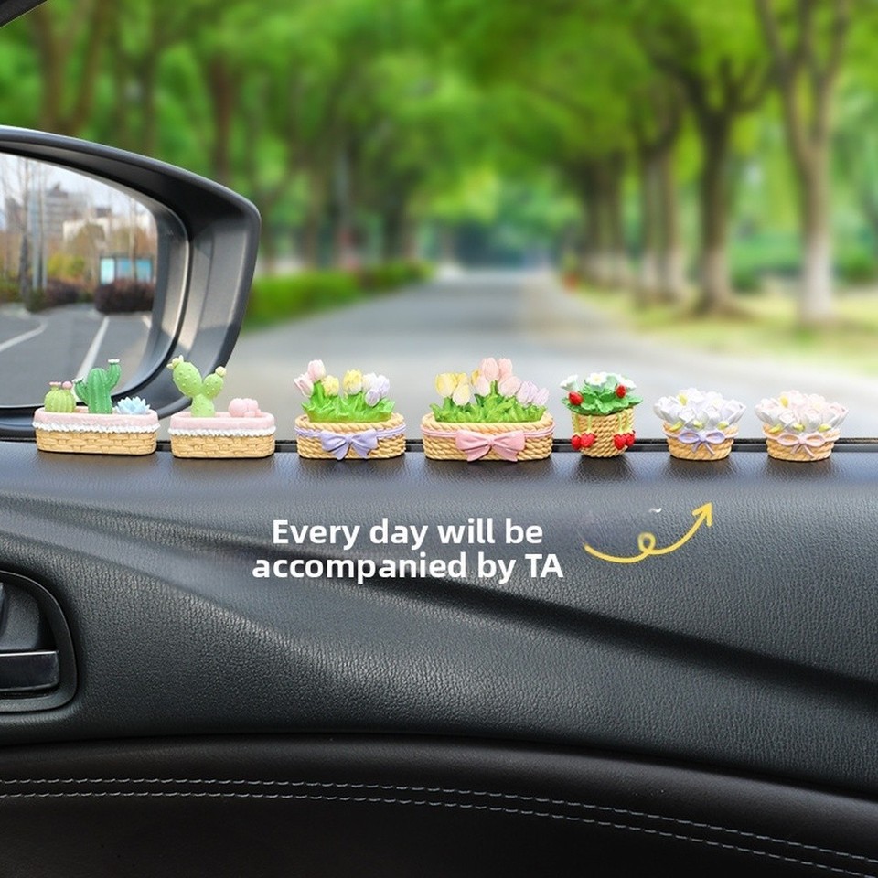 Resin Car Dashboard Flower Ornaments 7pcs Cute Car Interior Decorations ...