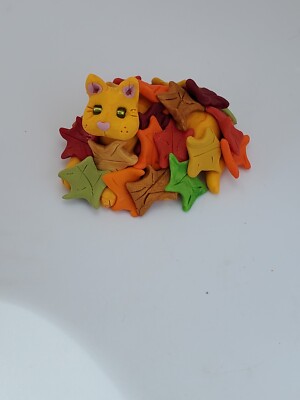 CAT Fall Miniature Figurine Yellow Tabby CAT Playing in Leaves HANDMADE ...
