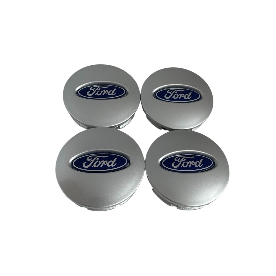 4x Ford Wheel Center Caps Blue on Matte Silver for Flex Ranger Taurus ...