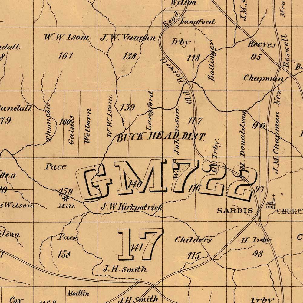 Fulton County GEORGIA Vintage ATLANTA Cadastral Landowners MAP circa ...
