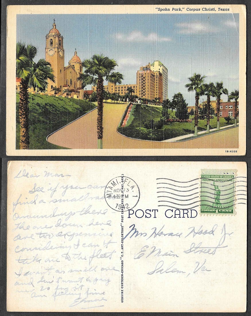 1942 Texas Postcard - Corpus Christi - Spohn Park | eBay