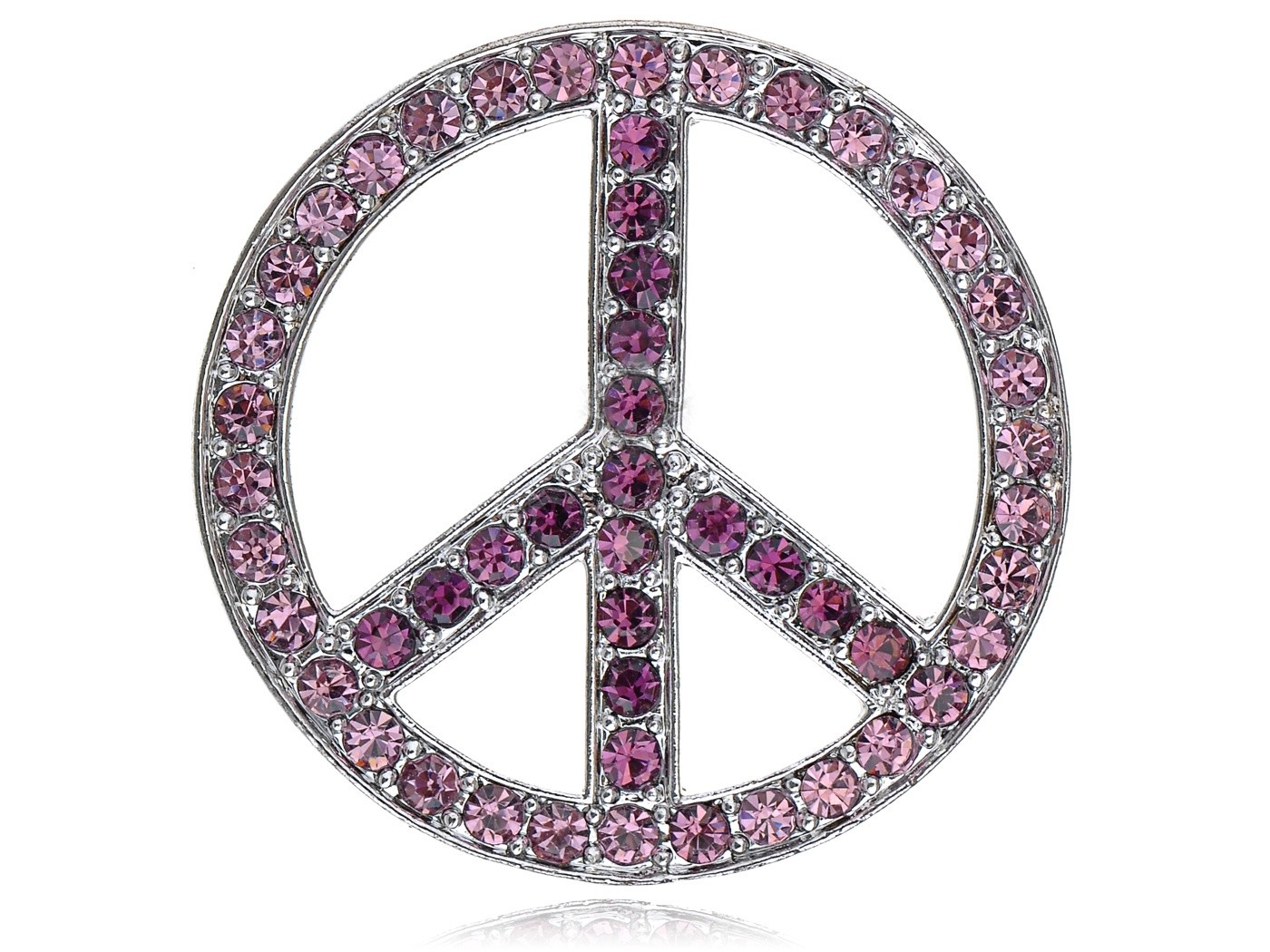 Silver Tone Peace Sign Brooch Crystal Rhinestone Retro Fashion Pin ...