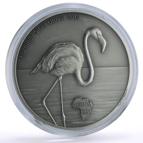 Ghana 5 cedis African Ounce Wildlife Flamingo Bird Fauna silver coin ...
