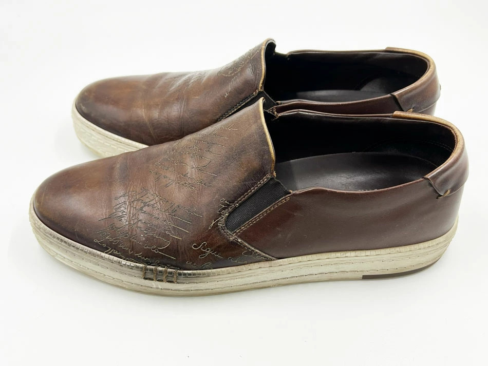 BERLUTI men s slip on shoes sneakers Playtime scrit Venice calf leather ...