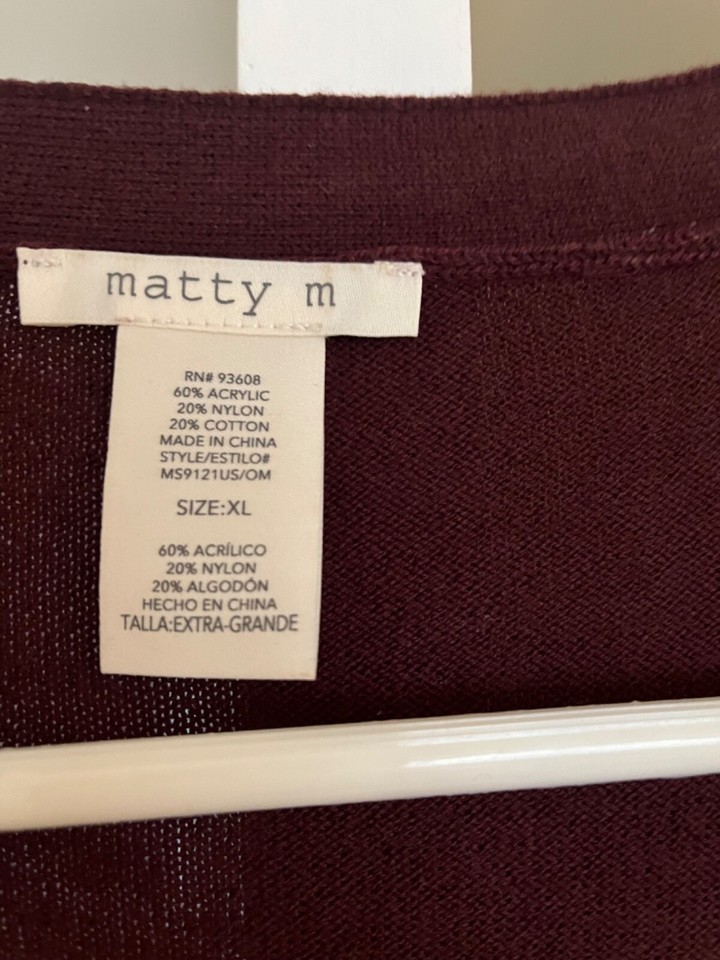 Matty M Womens Size XL Burgundy Cardigan | eBay