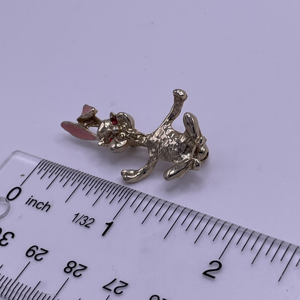 Vintage Easter Bunny Rabbit Gold Tone Pink Rhinestone Brooch Pin ...