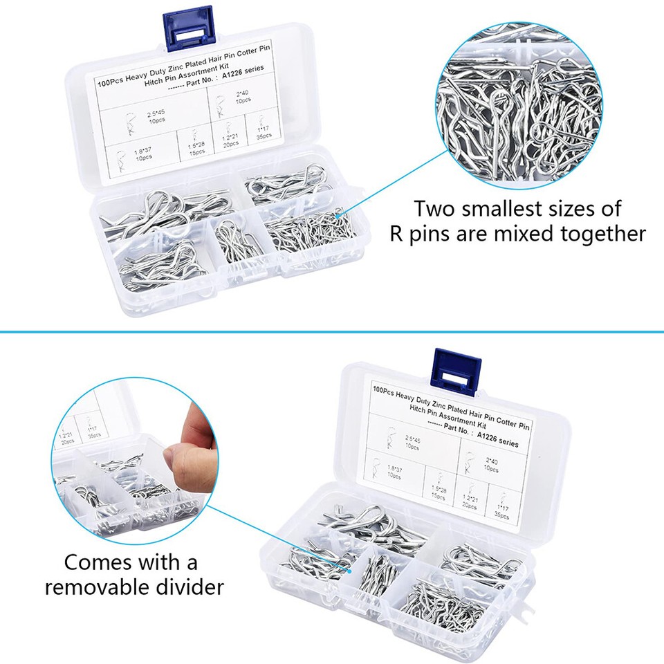 100pcs R Clips for Securing Clevis Pins Bright Zinc Plated Retaining ...