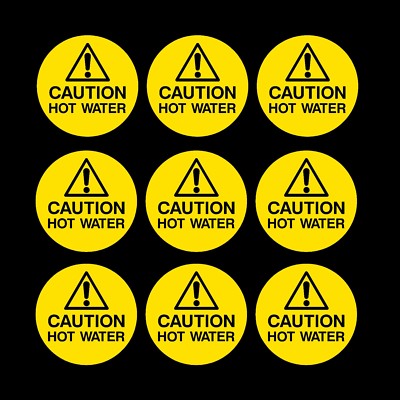 9x Caution Hot Water Stickers Vinyl Self Adhesive Stickers Decals 70mm ...