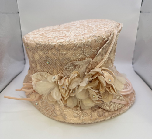 Ms Divine Church Hat Lace Overlay Flower Rhinestones Light Peach Pink ...