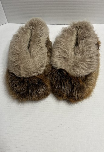 Vintage Real Fur Slippers Fuzzy Warm Size 8 1/2 Beaver ? Muskrat? | eBay