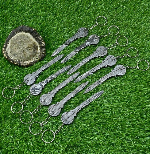 LOT OF 10 Handmade 4" Damascus Steel Keychain Knife | Unique Key Shaped ...