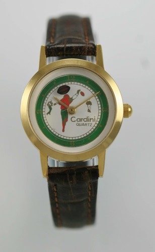 Cardini Womens Watch Football Brown Leather Stainless Gold Batt ...
