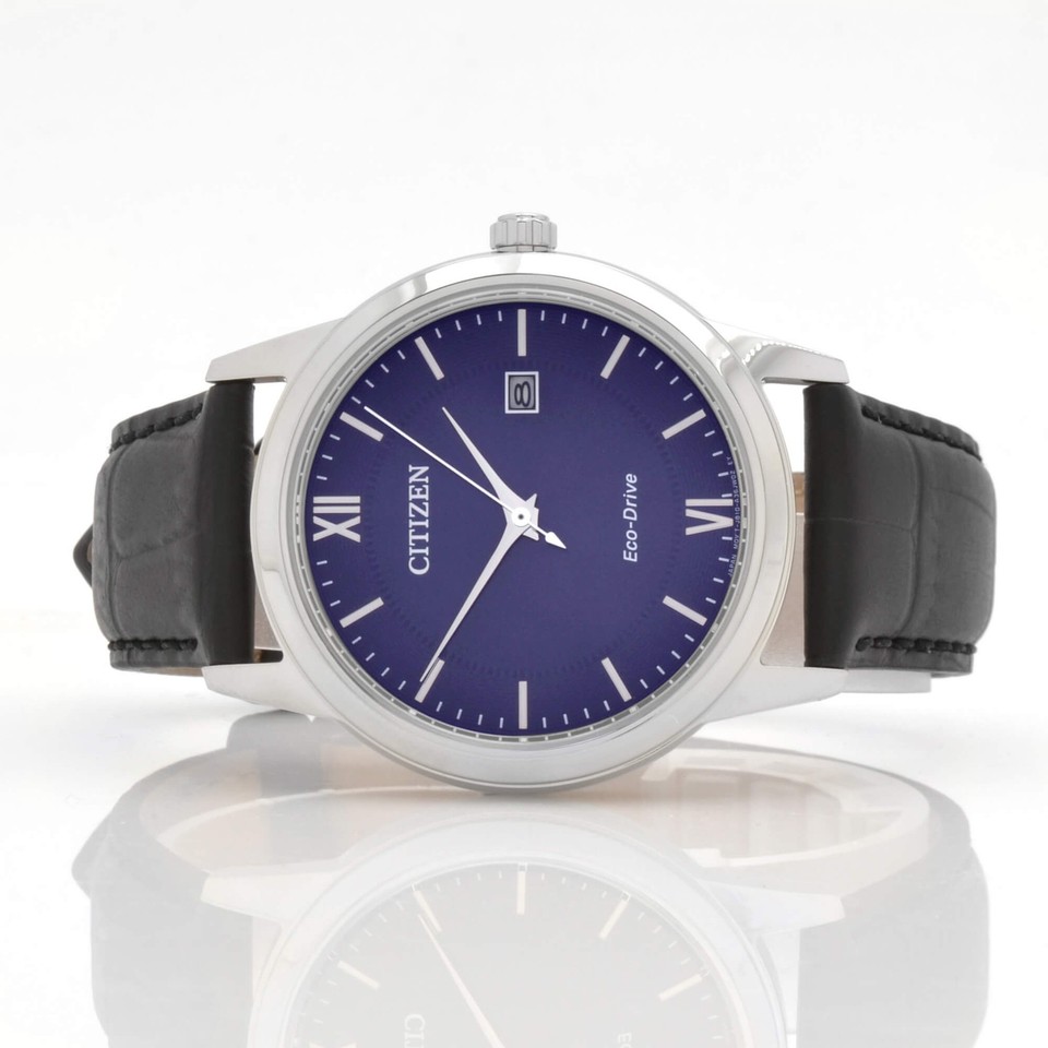 Citizen Men's Watch Classic Eco-Drive Blue Dial Black Leather Strap ...