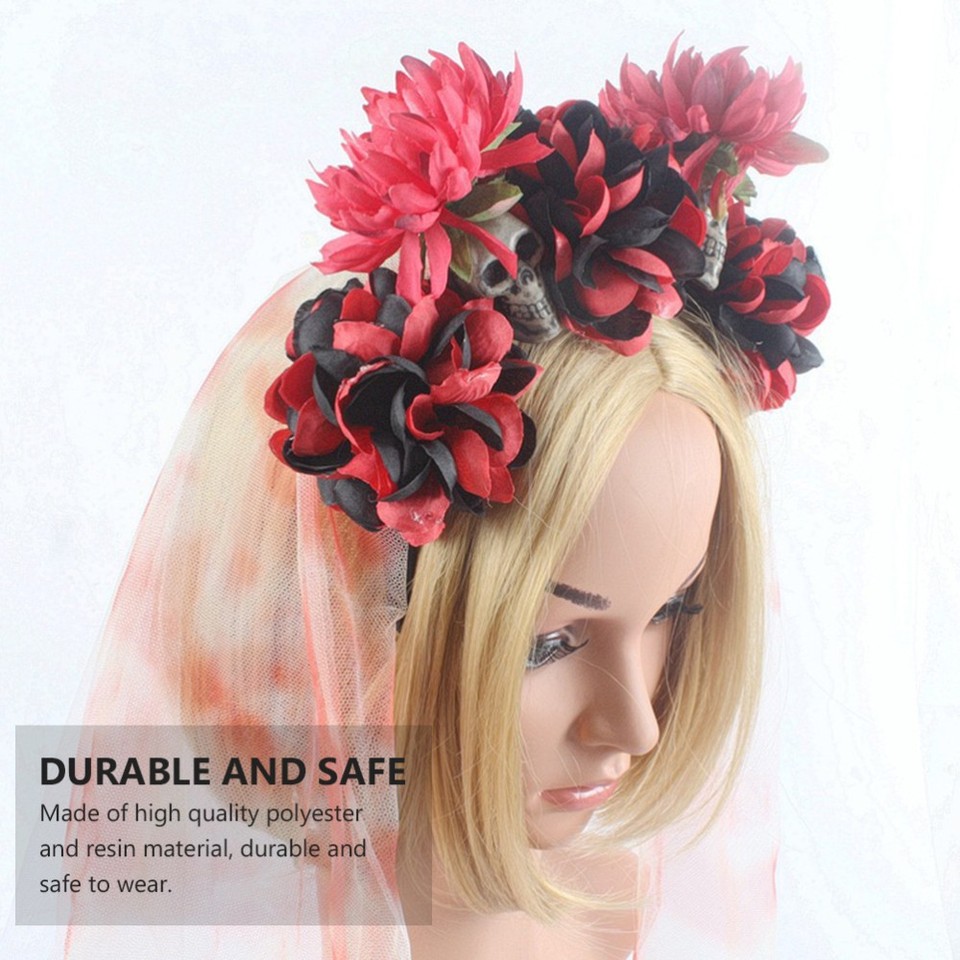 1 Pc Wacky Hair Skull Hair Band for Halloween (Red Black) Skull ...