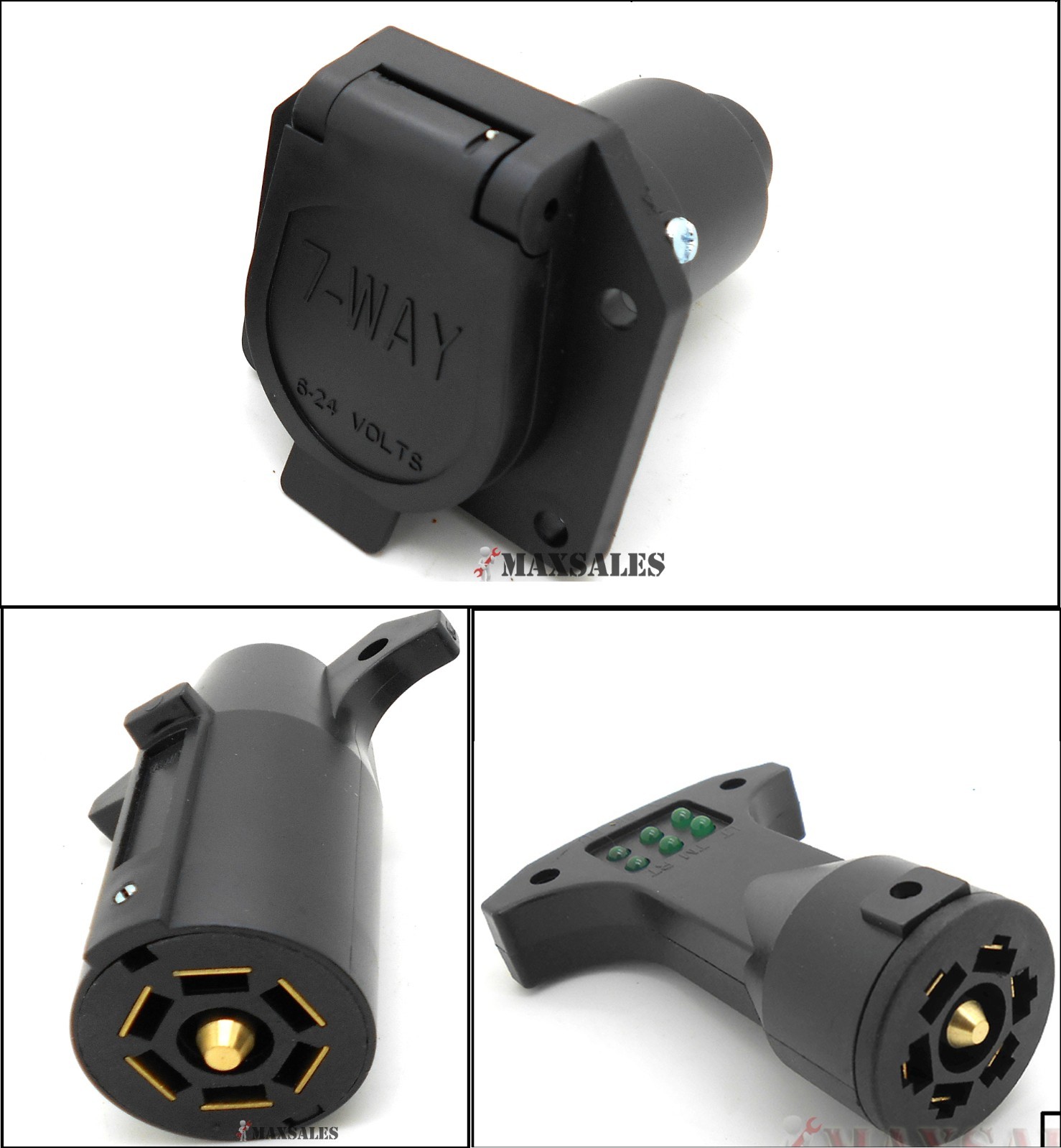 7 Poles ROUND TRAILER CONNECTOR MALE, FEMALE & 7 Way Tester RV PLUG ...