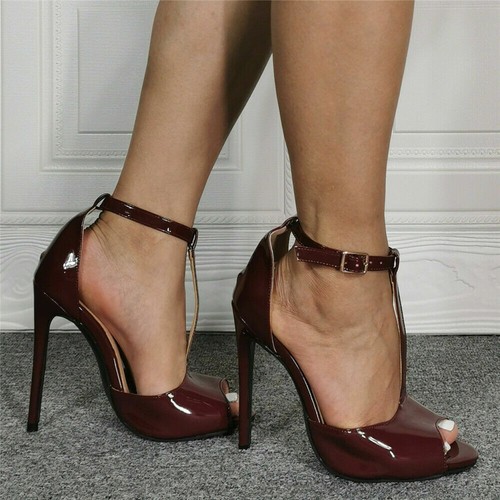 Women T-Strap High Heels Sandals Buckle Stilettos Peep Toe Pumps Club ...