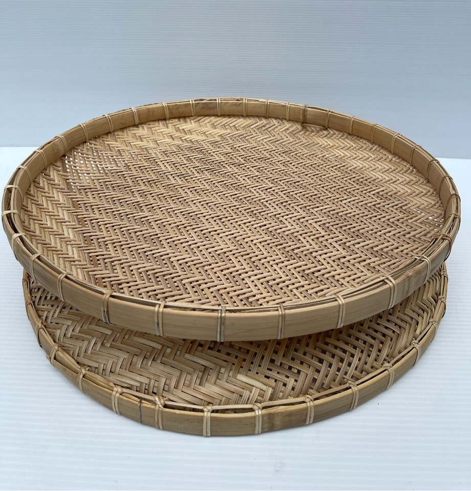 Vintage Thai Handicraft Round Shape Multipurpose Tray Bamboo Large ...