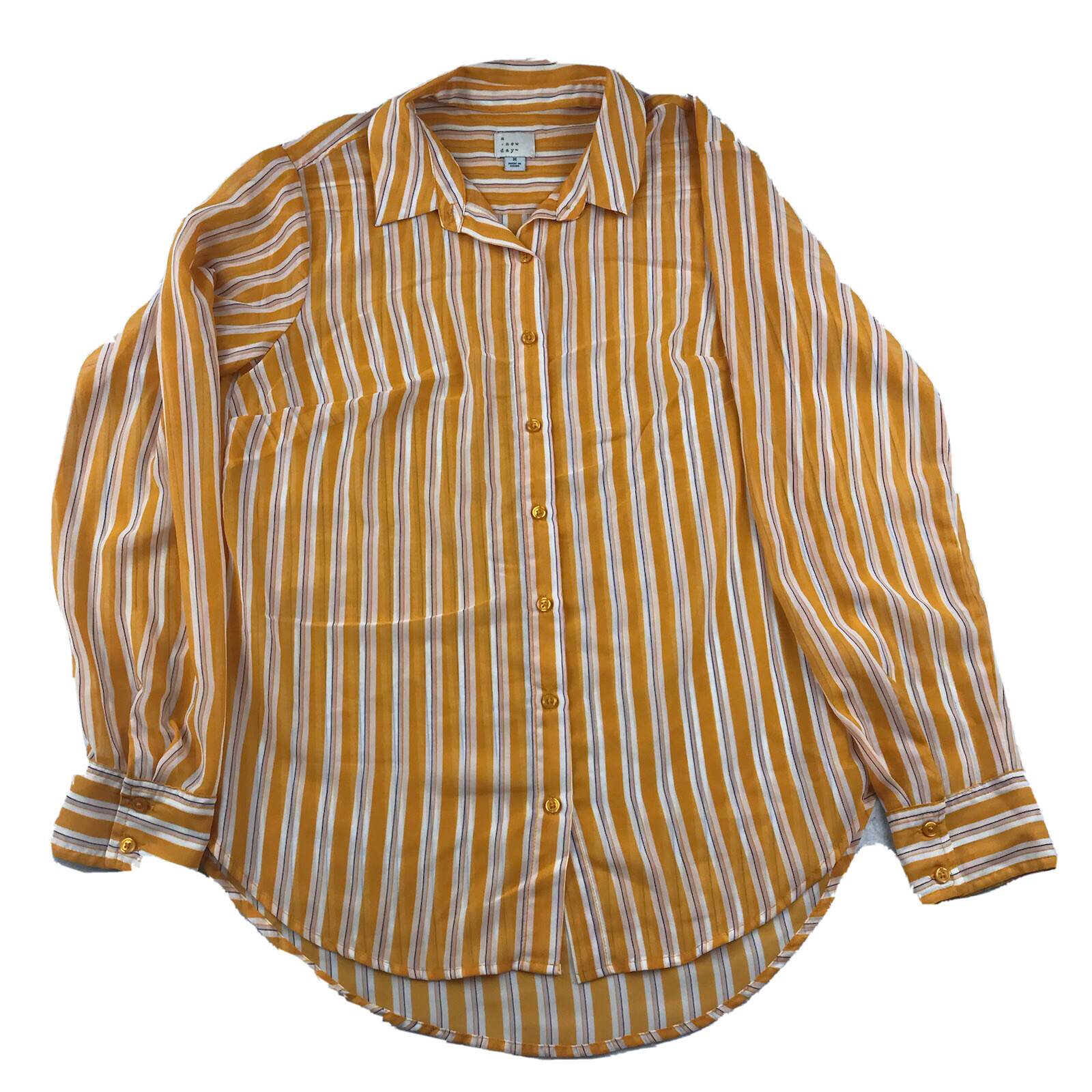 A New Day Shirt Womens Medium Yellow Striped Button Up Lightweight ...