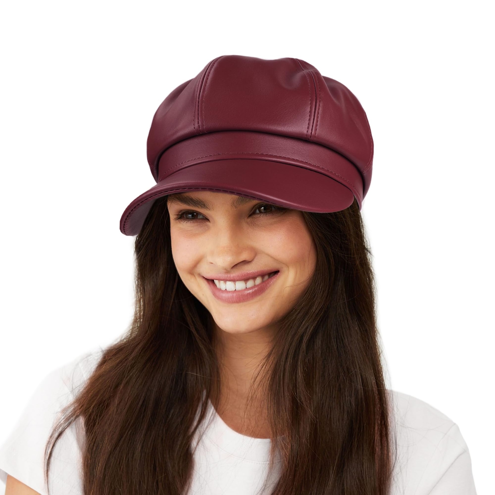 Womens PU Leather Newsboy Cap 8 Panel Paperboy Newsie Cap Bakerboy Cap ...