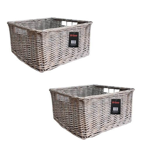 Large Grey Square Wicker Storage Basket Hamper Rattan Shelf Unit ...