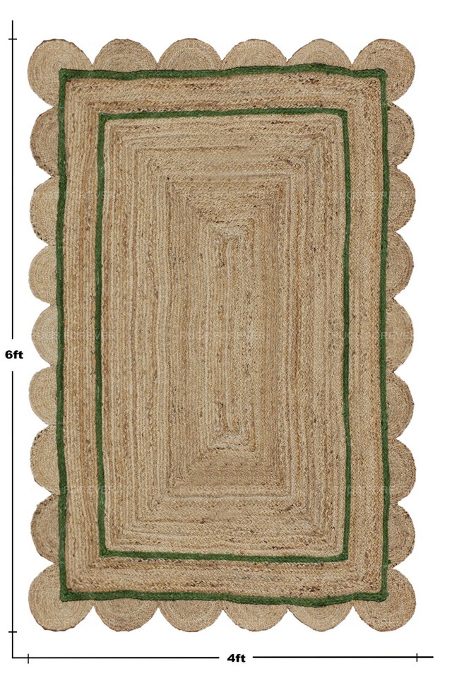 Scalloped Natural Jute Runner Hand-Braided Living Room Kilims Area Rug ...