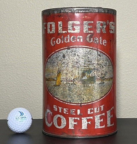 FOLGER'S GOLDEN GATE STEEL CUT 2 1/2 LB COFFEE TIN CAN LITHO SAN ...