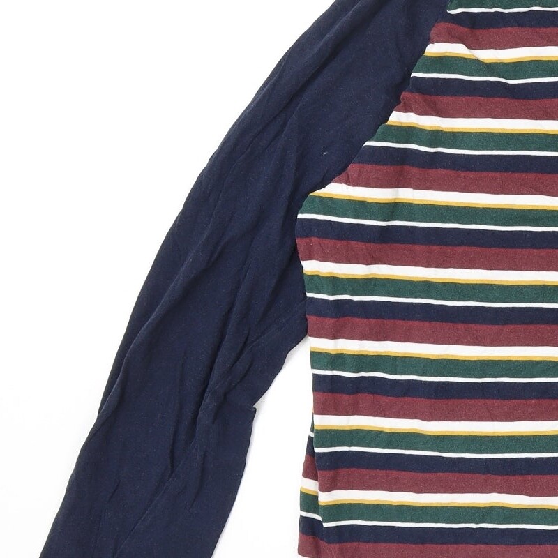 Marks and Spencer Mens Blue Striped Cotton blend Size M Round Neck Push ...