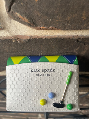 NWT Kate Spade Golf Tee Time Leather Card Case Bifold Wallet Holder ...