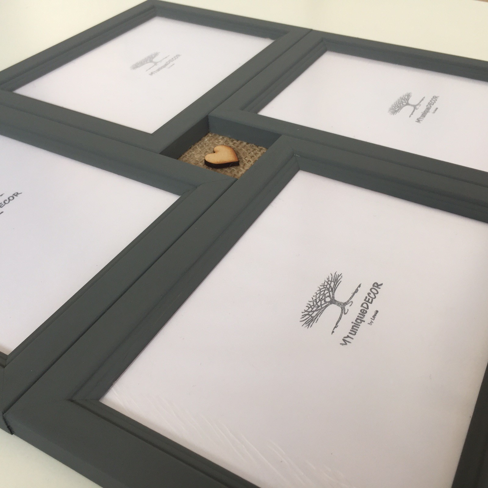 Square Collage Photo Picture Frame Heart Hessian 4 Four Aperature ...