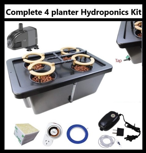 Hydroponic 4 Plant Complete DWC w/HALO Growing Kit System Grow ...