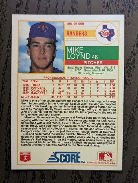 1988 Score - #491 Mike Loynd for sale online | eBay