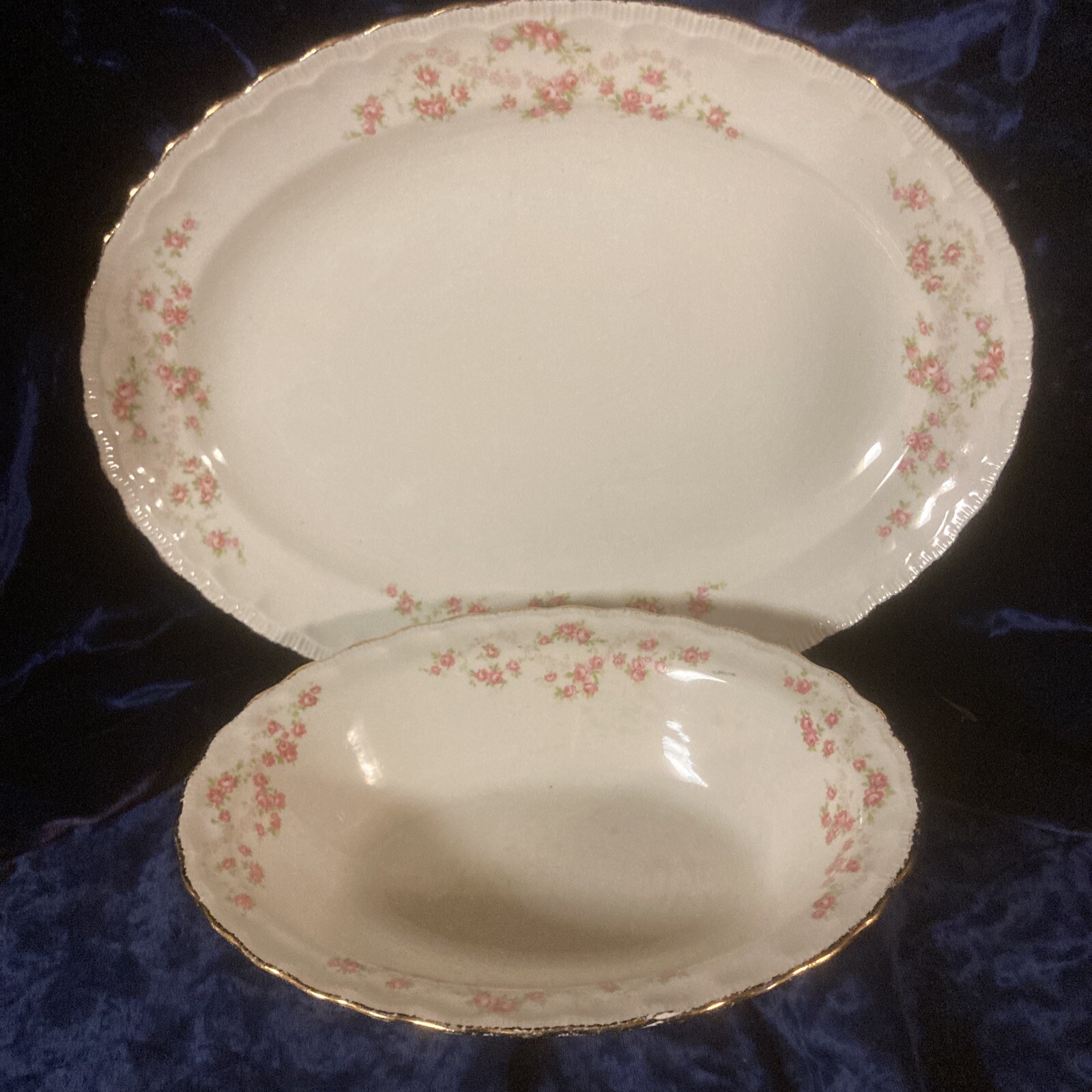 Pope Gosser Florence Sterling Serving Plater & Bowl Pink Roses Gold Rim ...