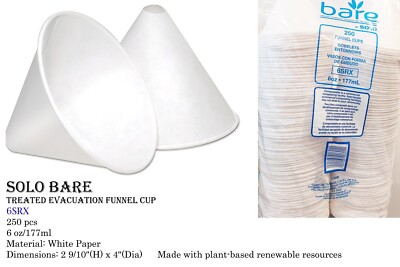 Pre Treated Paper Funnel Cup Evacuation Solo Bare 6 oz/177 ml, 250/500 ...