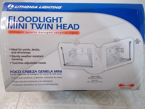 Lithonia Lighting 300W Mini Twin Head Floodlight Halogen Bulbs Security ...