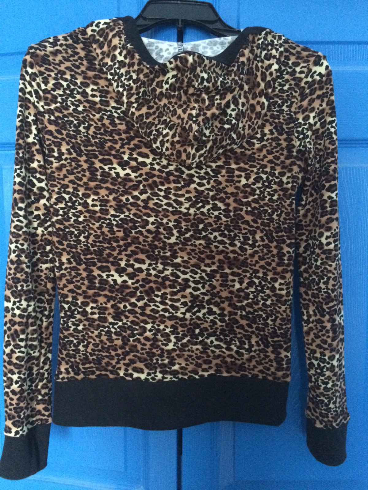 BROWN animal LEOPARD hoodie cardigan Sweater zipper pockets cotton S M ...