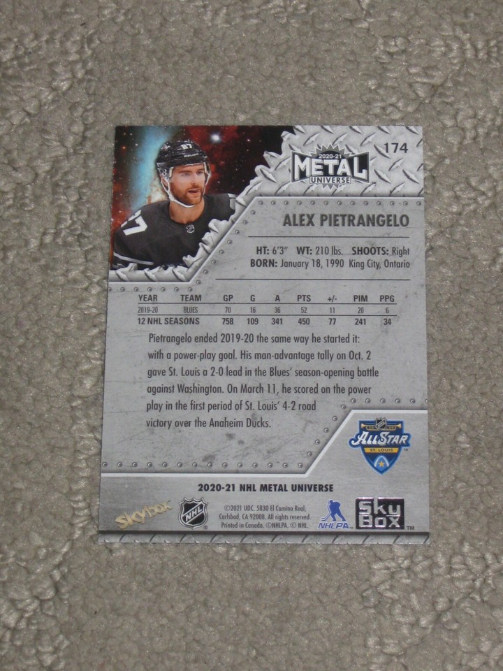 2020-21 Upper Deck Skybox Metal Alex Pietrangelo #174 Near Mint to Mint ...