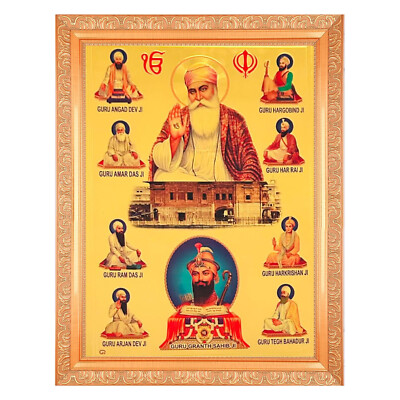 Sikh 10 Gurus Beautiful Golden Foil Photo In Golden Frame( 11 x 14 ...