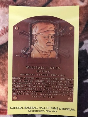 Bill Klem Postcard- Baseball Hall of Fame Induction Plaque - Photo ...