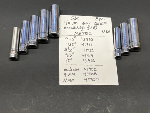 SK S-K 8 pc. 1/4" dr. 6 pt. Deep Standard SAE & Metric Sockets USA | eBay