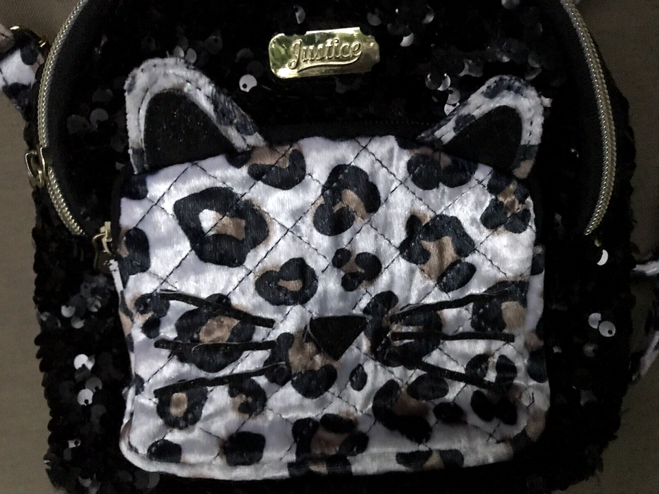 Fur Cat Face Purse Backpack Bag Satchel Girls Justice-Kitty Leopard ...