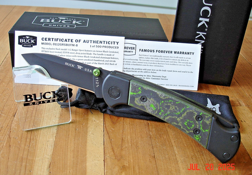 NIB BUCK KNIFE 112 GRS BOTM MARCH 2025 BOS S35VN BLACK ~ TOXIC MOSS ...