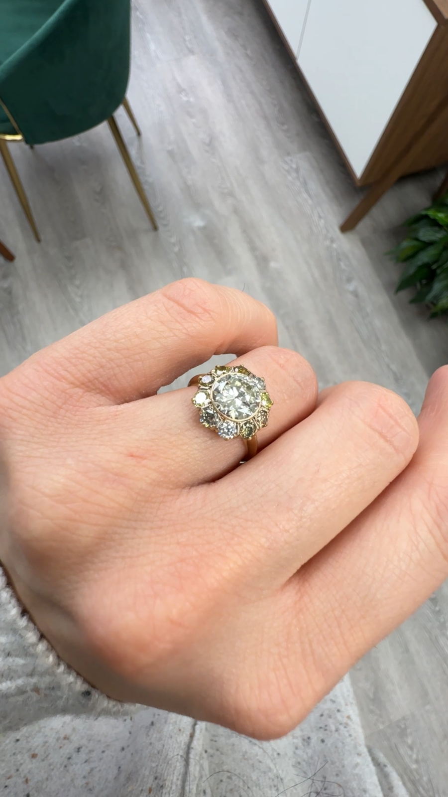 Antique Art Deco 14K Yellow Gold Old Euro Fancy Color Halo Diamond ...