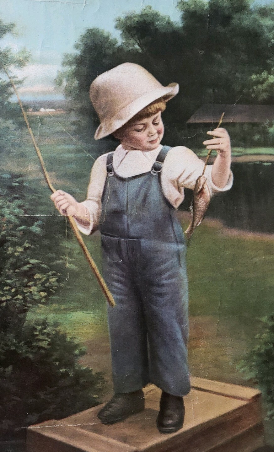 Antique 1902 M.F. Tobin NY "Teddy" Print Poster Child Fishing Victorian ...