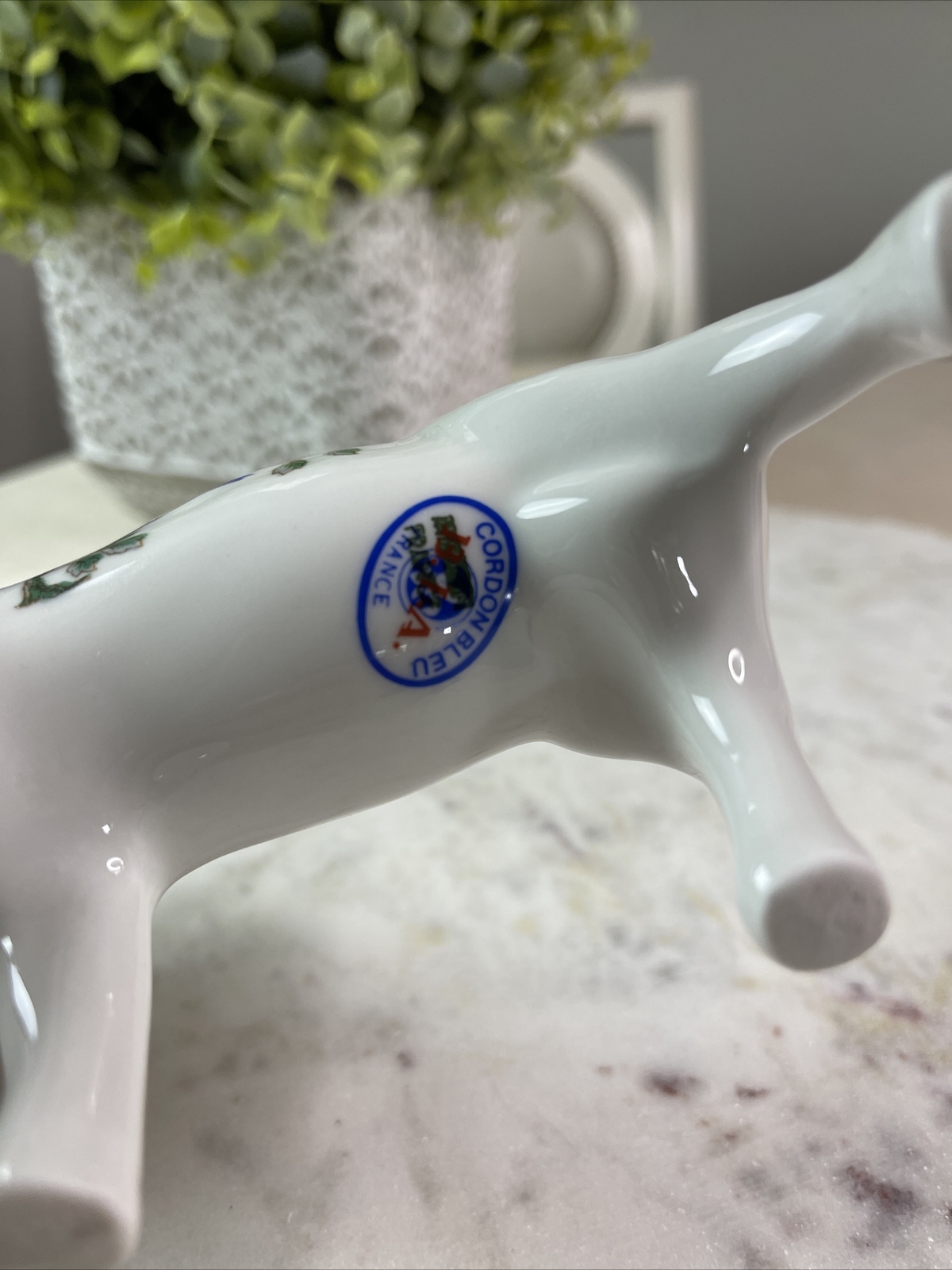 CORDON BLEU, B.I.A, FRANCE, PORCELAIN, COW CREAMER DISH FLOWERS AND ...